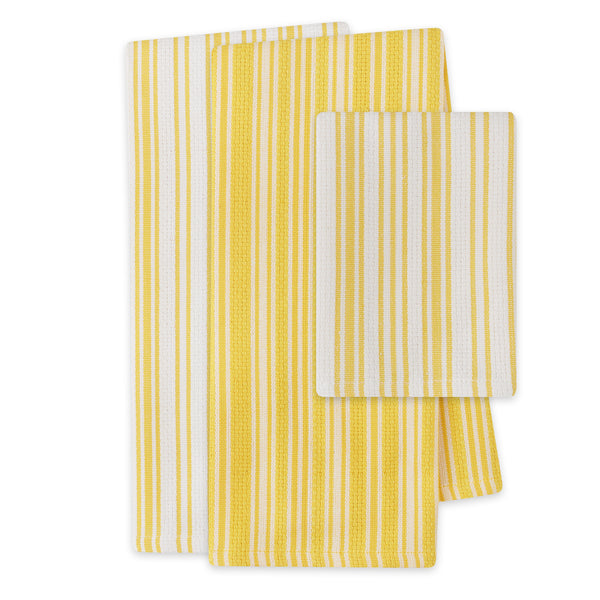 Yarrow Yellow Classic Stripe Heavyweight Kitchen Set of 3 – Design Imports